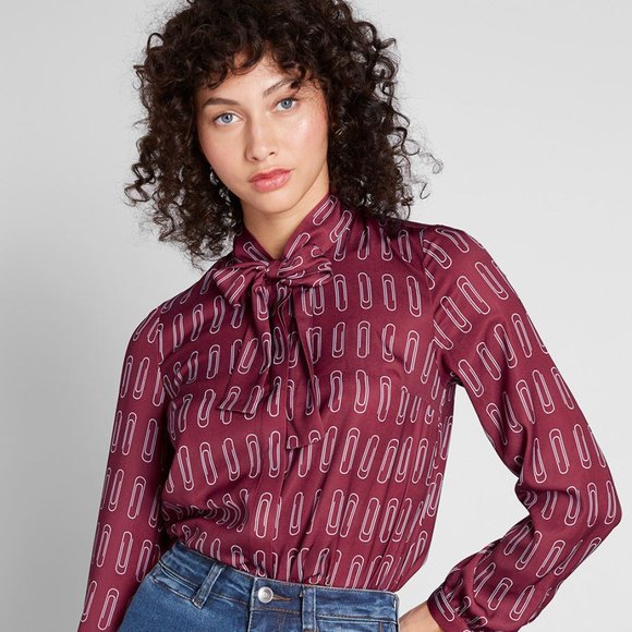 Modcloth | Tops | Modcloth Burgundy Positive Professionalism Paperclip ...